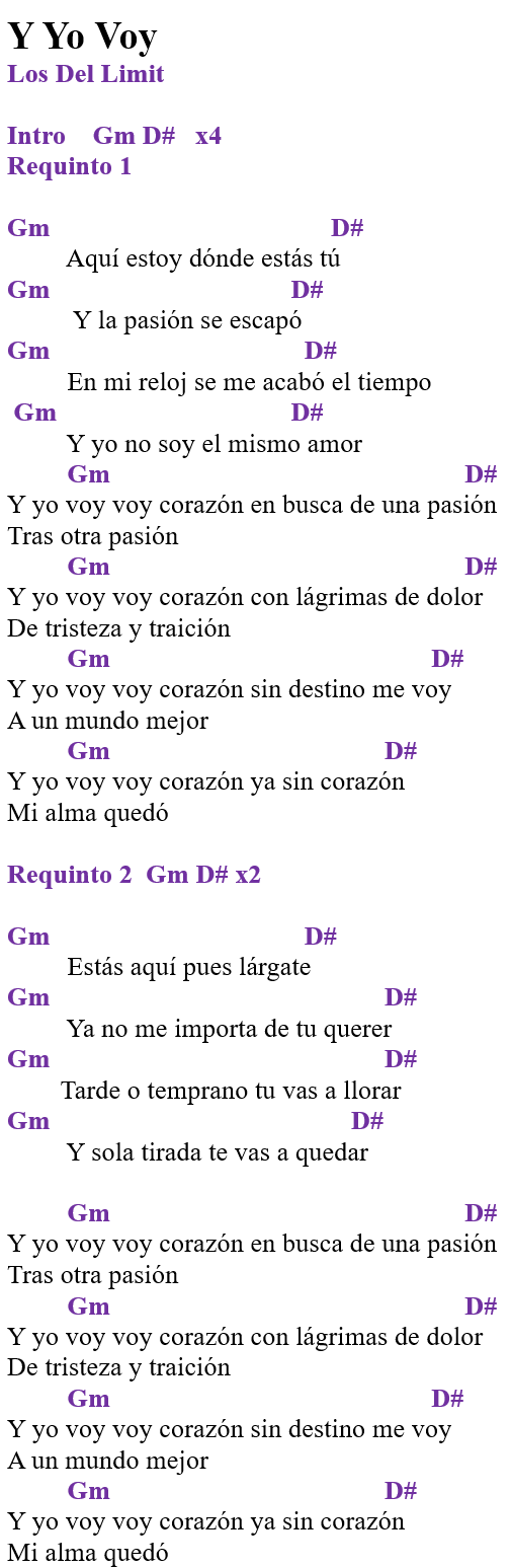 Y Yo Voy - Los Del Limit Letra y Acordes en Guitarra